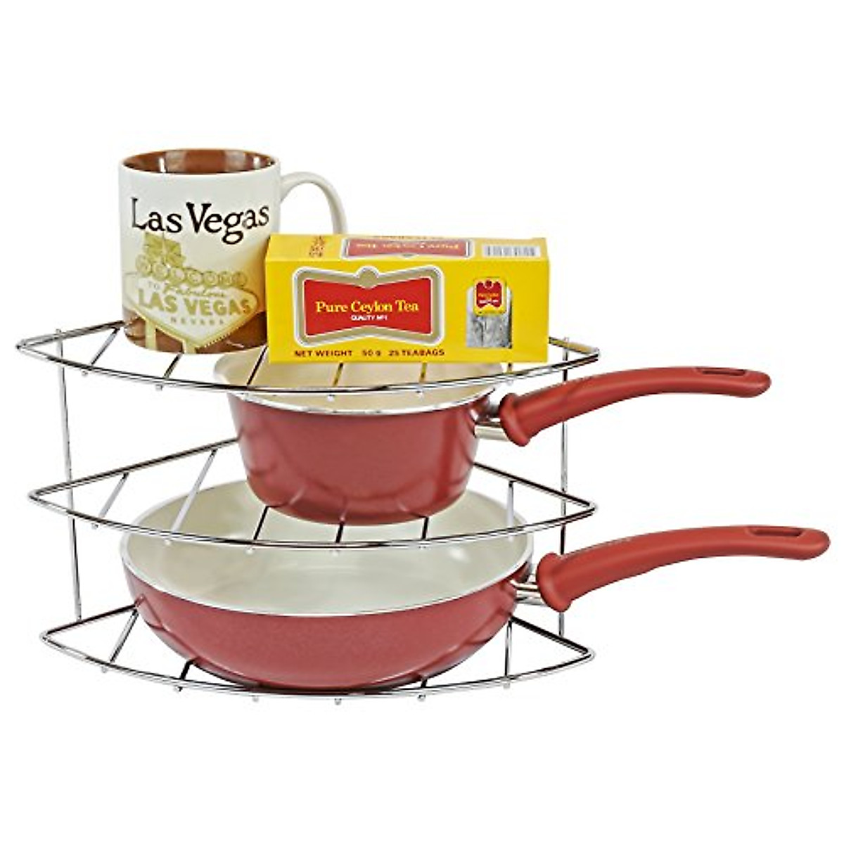 DecoBros 3-Tier Counter and Cabinet Corner Shelf Organizer, Chrome