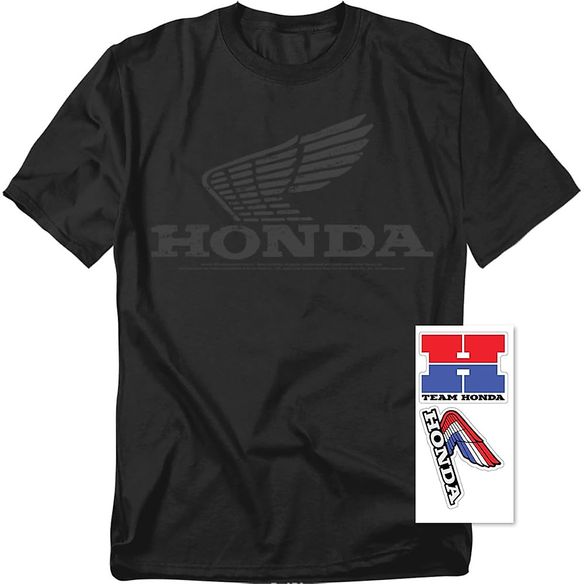 Popfunk Honda Vintage Wing T-Shirt (XX-Large, Wing - Black)