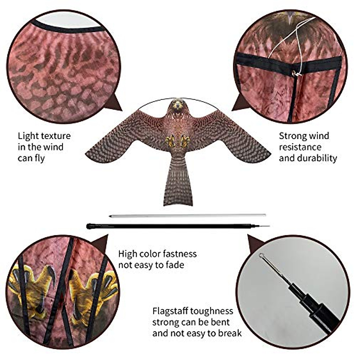 eyijklzo Bird Scarer Flying Kite Crops Farm Flying Bird Hawk Flying Kite with 4m Telescopic Pole