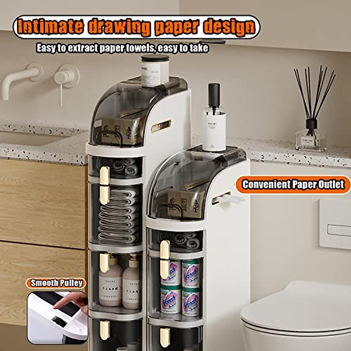 Slim Rolling Storage Cart,Bathroom Storage Organizer,Laundry Room Organization,3 Tier Mobile Utility Cart for Bathroom, Kitchen, Laundry, Office, Narrow Places,4 Tier