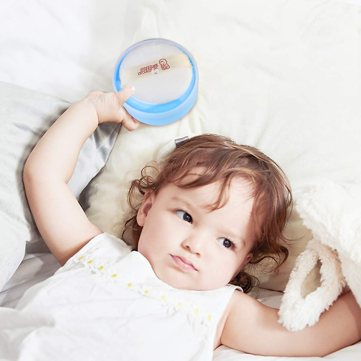 LEORX 1 Set Baby After-Bath Puff Box Portable Empty Body Powder Container Dispenser Case with Sifter and Powder Puffs for Home Travel Use (Blue)