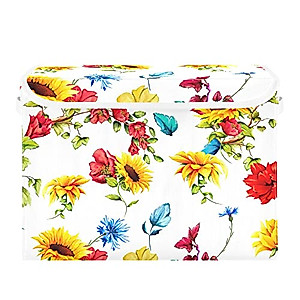 Sunflowers Pomegranate Storage Bins with Lids for Organizing Lidded Home Storage Bins with Handles Oxford Cloth Storage Cube Box for Bed Room