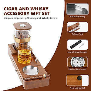 OTAKOKIT Cigar Humidor and Cigar Ashtray Set With Whiskey Coasters, Acrylic Cigar Jar, Humidifier, Drawer, Cigar Holder and Cigar Cutter, Cigar Accessories Decor, Personalized Cigar Gifts for Men