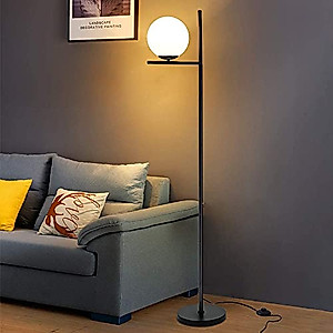 DLLT Modern LED Sphere Floor Lamp-9W Frosted Glass Globe Standing Lamps for bedroom, Energy Saving Mid Century Tall Pole Standing Accent lighting for Living Room, Office, Bedroom, Black