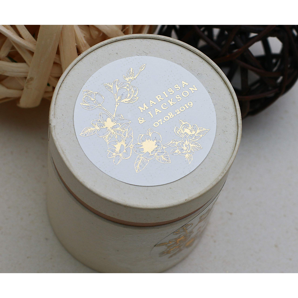 XOXOKristen Custom Wedding Stickers for Favors, Clear Wedding Envelope Seals, Gold Wedding Stickers for Favors, Personalized Floral Rose Gold Wedding Favors Stickers Labels, Custom Name Stickers