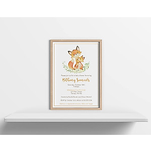 Fox Baby Shower Invitations Woodland Invites Rustic Orange Gender Neutral Boys Girls It's A Boy It's A Girl Foxes Sprinkle Watercolor Green White Forest Friends (12 count)