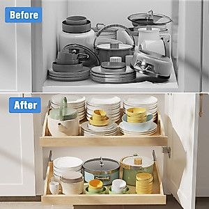 ROOMTEC Soft Close Pull Out Cabinet Organizer 25-1/2" W x 21" D Cabinet Organizer Wood Slide Out Shelves Cabinet Storage and Organizer for Kitchens and Pantry