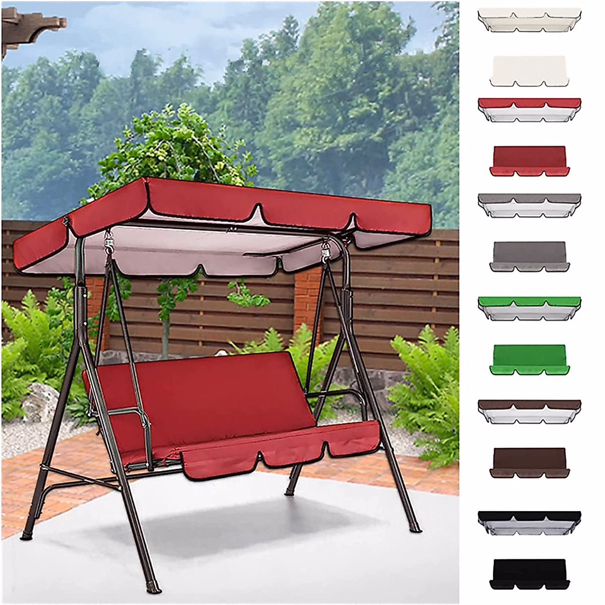 YUUAND Rocking Chair Polyester Canopy with Seat Cushion Cover Set - Waterproof Polyester Top Swing Canopy Cover UV Block Sun Shade for Outdoor Patio Yard Park Porch Balcony Backyard Seat