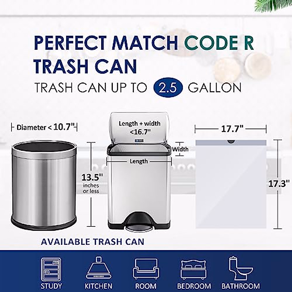 2.5 Gallon 120 Counts Small Strong Drawstring Trash Bags Garbage Bags by RayPard, Small Plastic Bags fit 7.5-9 Liter Trash Can for Home Office Kitchen Bathroom Bedroom, White Waste Basket Liners
