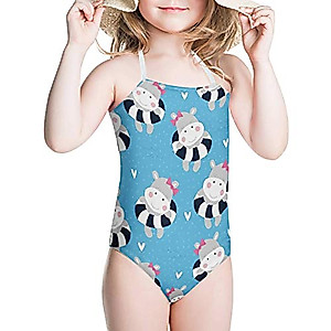 KiuLoam Cute Hippo Animals Blue Girls Bikini Summer Beach Swimsuit Rash Guard UV Protection for 5-6 Years Kids 1 Piece