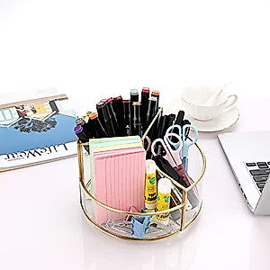 Hipiwe 360 Rotating Makeup Organizer 3-Slot Gold Glass Cosmetic Display Case Round Vanity Storage Holder Dresser Bathroom Organizer for Prefume Makeup Bushes Lipsticks