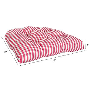 RULU Set of 2 19"x19"x4" Trapeze Stripe Flamingo Outdoor/Indoor Wicker Seat Cushions, Standard, Pink
