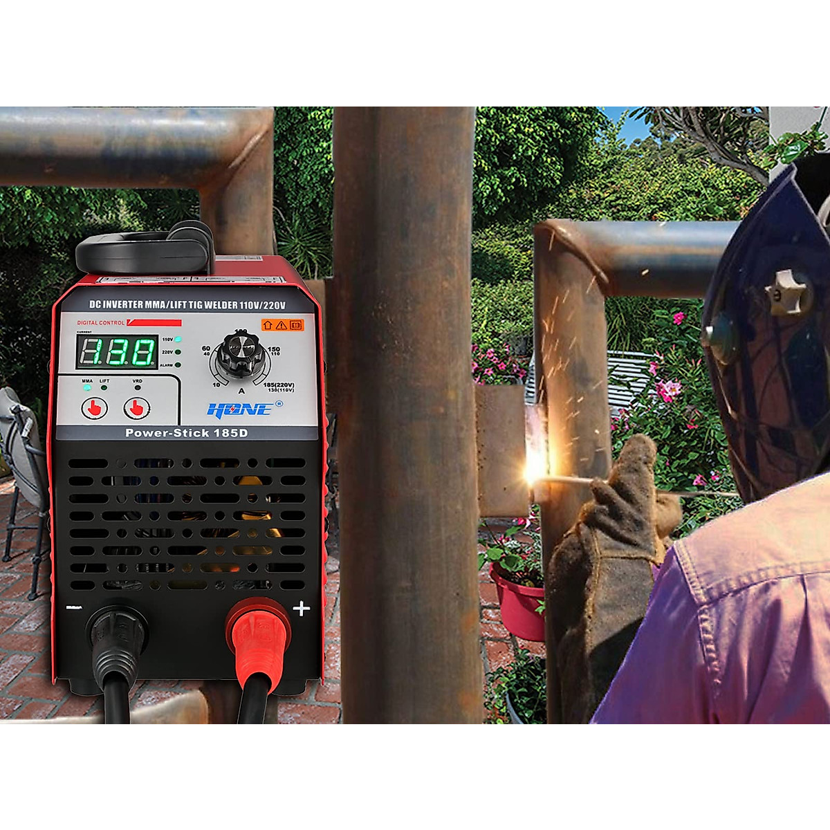 HONE ARC Welder, Actual 185Amp 110V/220V Stick Welder with Lift Tig Function, Digital IGBT Inverter Welding Machine with Hot Start Arc Force Anti-Stick VRD, High Duty Cycle for 1/16"-5/32" Welding Rod