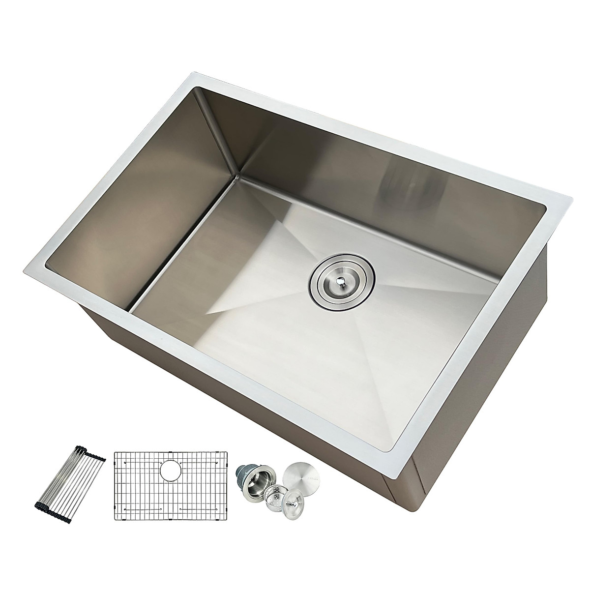 22"x18.5"x10" High-end 22 inch Undermount Stainless Steel Kitchen Sink. Full Accessory Set. XL Single Bowl Deep Basin. 16 Gauge Thick.