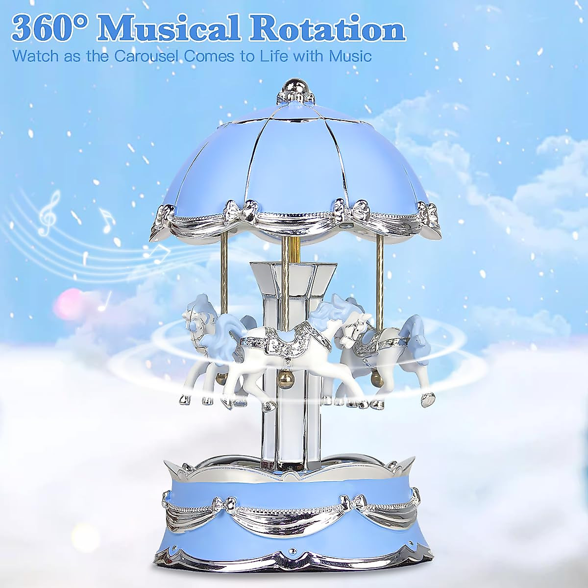 Saeifin Carousel Horse Music Box Gifts U R My Sunshine,Color Changing LED Lights Musical Carousel for Girls Women Mom Daughter,Christmas Anniversary Valentines Day Present Birthday Gifts (Blue)