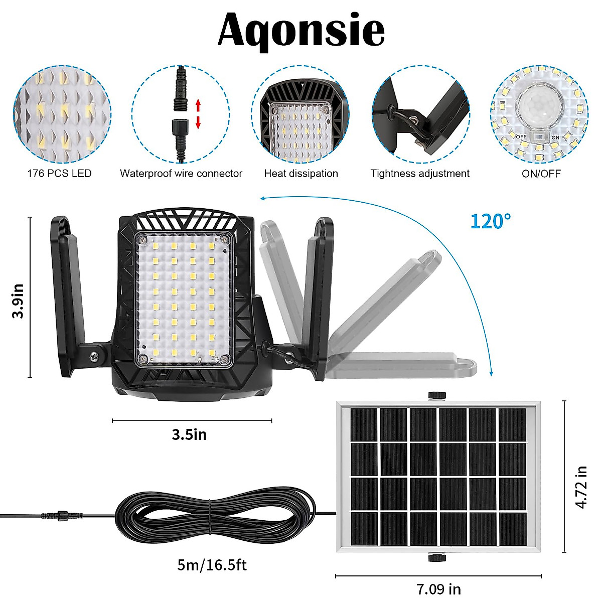 Aqonsie Solar Shed Light Outdoor Indoor, 176LED Solar Powered Motion Sensor Pendant Light Daytime Available, Solar Indoor Lights with 5 Lighting Modes & Remote for Shed Gazebo Barn Garage Home