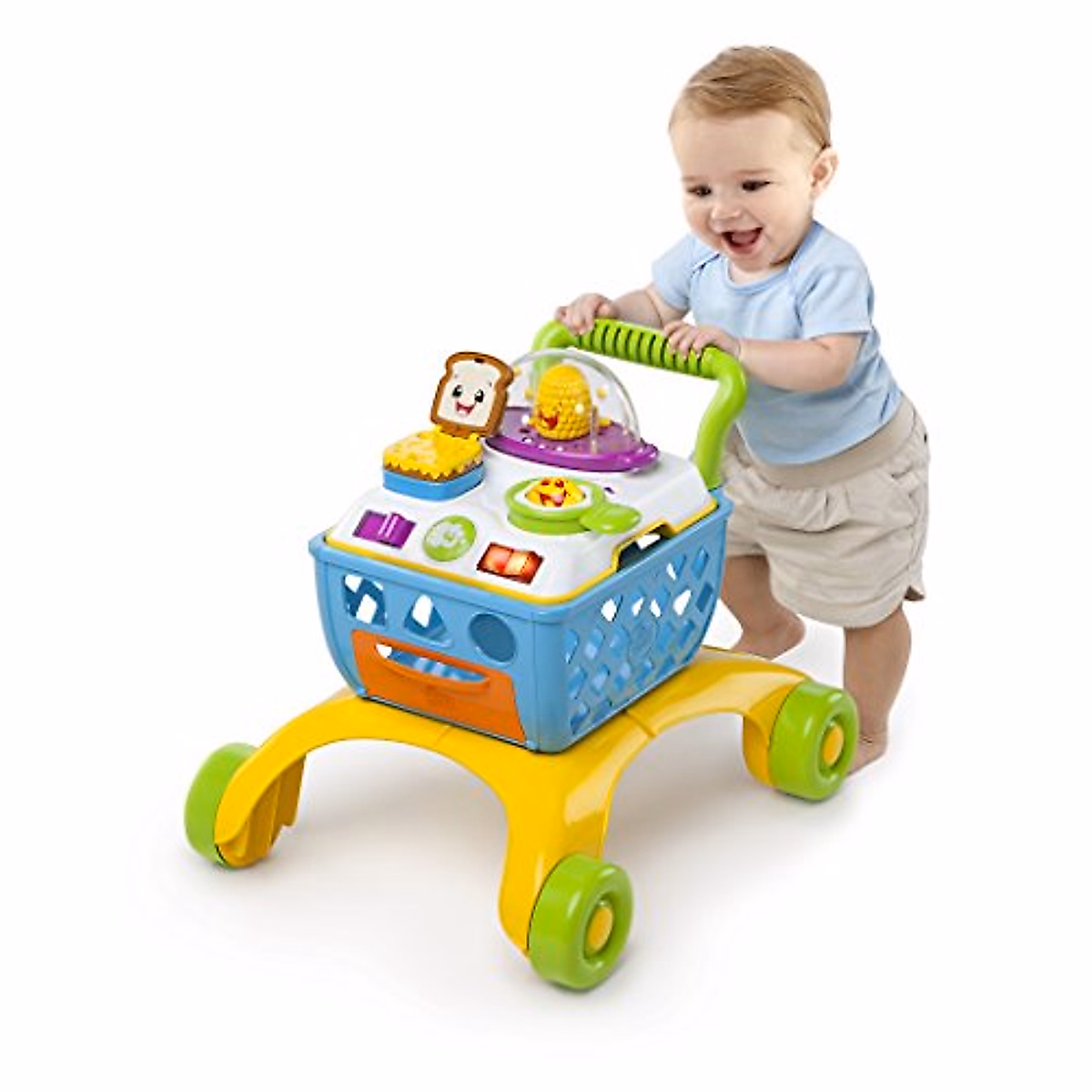 Bright Starts Giggling Gourmet 4-in-1 Shop ‘n Cook Walker Shopping Cart Push-Toy, Ages 6 months +
