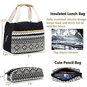 Leaper Geometric Laptop Backpack School Bag Lunch Bag Pencil Bag 3 in 1 Set Pink