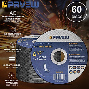 PRVEW 60-Pack Cut Off Wheels 4 1/2 Inch,4.5"x0.04"x7/8"Angle Grinder Cutting Wheel Cutting Disc,4.5 Inch Cut Off Wheel for Metal&Stainless Steel, Grinder Wheels for General Purpose Metal Cutting