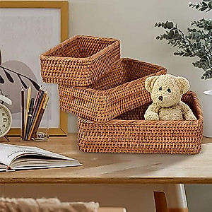 Rattan Serving Tray, Hand Woven Basket, Home Decor Organizer Tray for Breakfast, Tea, Snack, Fruit, Coffee Storage (Rec Small)