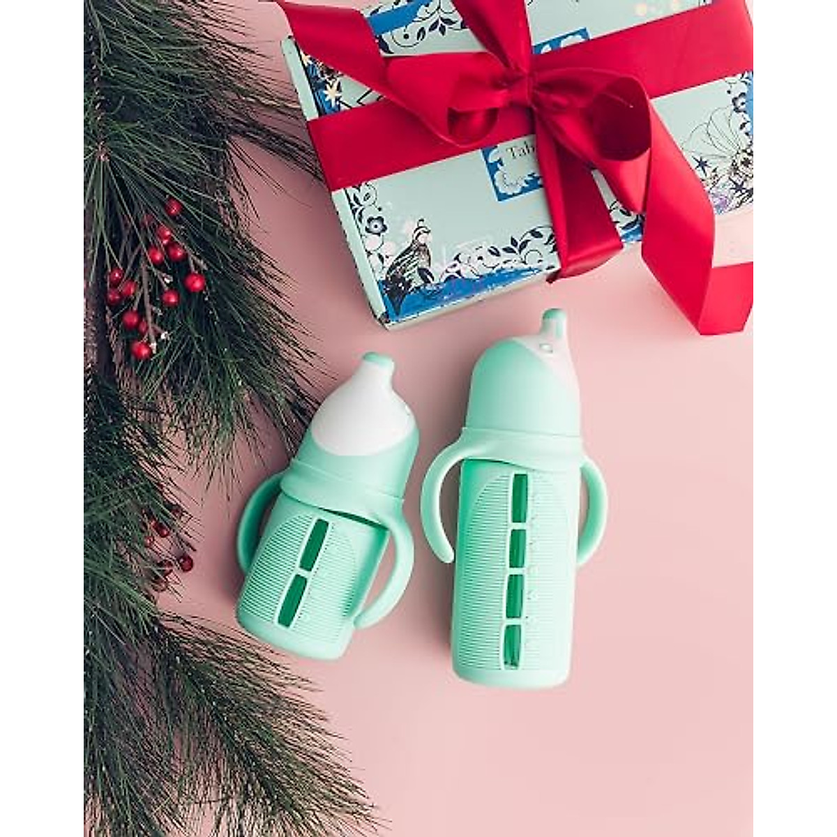 Tabor Place - Set of 2 Sampler pack - Glass Sippy Cup for Toddlers - 1 Large 8oz & 1 Mini 5 oz cup in Mint Green