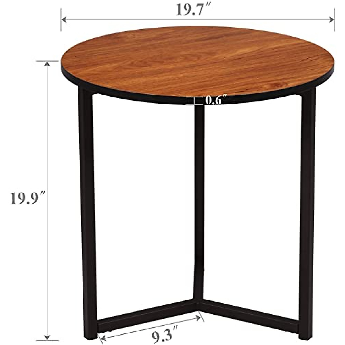 VECELO Round Coffee End Side Table for Living Room/Bedroom/Couch/Kitchen, Sturdy Nightstand Home Furniture with Metal Frame,Easy Assembly, Brown