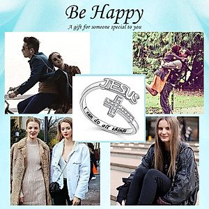 FLYOW Cross Ring 925 Sterling Silver Engraved I Can Do All Things Jesus Cross Adjustable Ring Religious Jewelry for Women Christian, Size 7