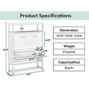 Tribesigns Shoe Cabinet with Flip Drawers, Wood Tipping Bucket Shoe Cabinet, Shoes Storage Cabinet with Open Shelf for Entryway Bedroom