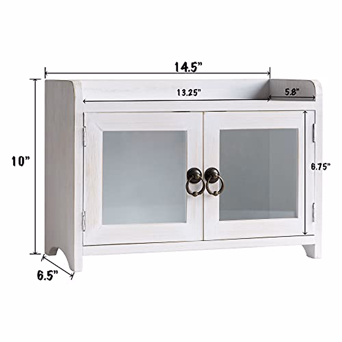 COLLECTIVE HOME - Storage Cabinet, Mini Countertop Cabinet, Distressed Wood Organizer for Kitchen Living Room Bedroom Bathroom Office with Magnetic Door, 14.5 x 6.5 x 10 (White)