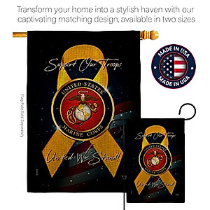 Support Marine Corps Burlap Garden Flag - Set Wood Dowel Armed Forces USMC Semper Fi United State American Military Veteran Retire Official - House Banner Small Yard Gift Double-Sided 13 X 18.5