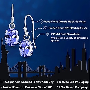 Gem Stone King 925 Sterling Silver Oval 7X5MM Gemstone Birthstone French Wire Dangle Hook Earrings For Women
