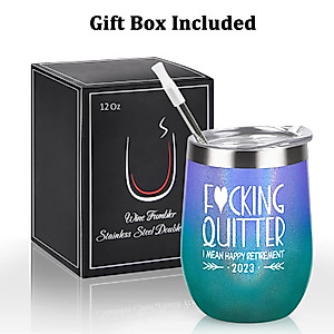 GINGPROUS 2023 Retirement gifts for Women, Quitter I Mean Happy Retirement 2023 Stainless Steel Insulated Wine Tumbler, Retirement Gifts for Women Coworkers Friends Office Grandma Mom(12Oz, Gradient)