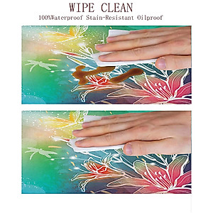 JUNTAIY Round Tablecloth, Dragonfly Tablecloth for Side Table, Spring Theme Sketchy Digital Leaves Lilacs with, Fit Round Tables 61inch Diameter, for Dining Room/Party/Banquet Decoration