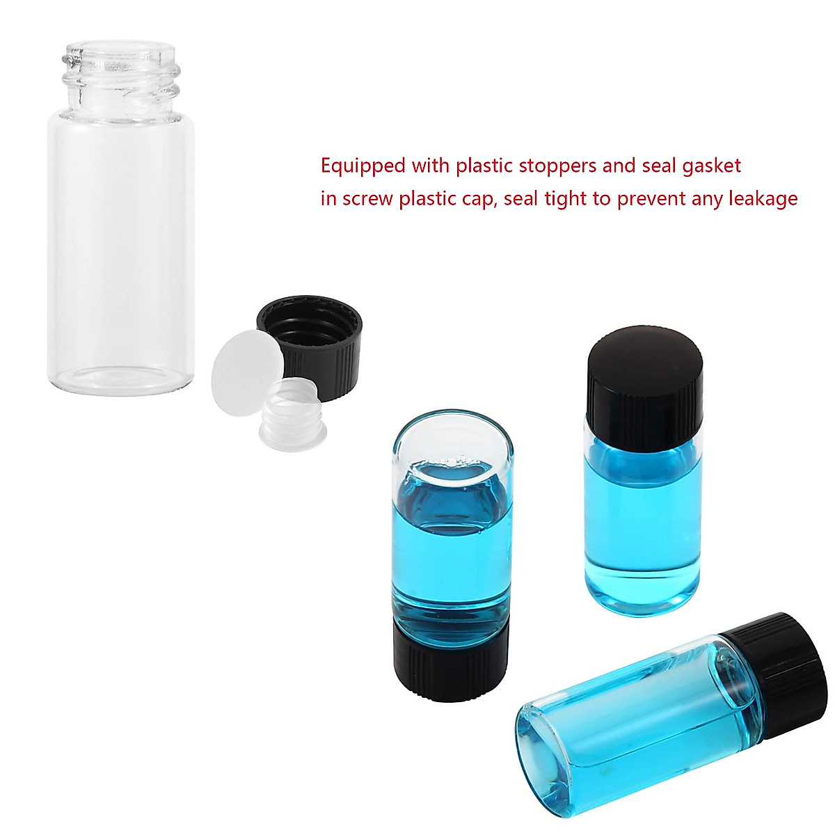 Cadbibe 10ml Clear Glass Vials with Screw Caps and Plastic Stoppers, Small Liquid Sample Vial, Leak-Proof Vial, 12PCS