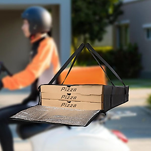Delivery Pizza Insulated Bag, Portable Pizza Warmer Bag with Double Handles, Waterproof Hot Cold Food Storage Bag for Commercial Catering, Black (Holds 3 Pizza Boxes)