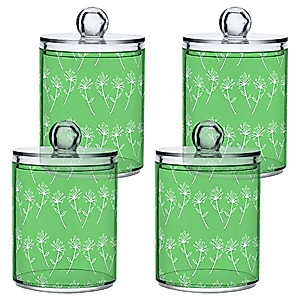 linqin 2 Pack Qtip Holder with Lid for Cotton Balls, Cotton Swab, Little Green Leaf Cotton Round Pads, Floss Picks, 10 Oz. Clear Plastic Qtip Dispenser for Bathroom, Cotton Ball Holder