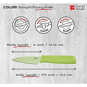 Kuhn Rikon Colori Non-Stick Straight Paring Knife with Safety Sheath, 4 inch/10.16 cm Blade, Pistachio