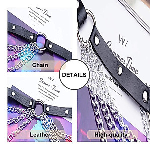 Ludress Punk Layered Chest Chain Black Leather Bar Chain Rave Cricle Body Chain Ring Vest Harness Body Jewelry Cospaly Nightclub Accessory for Women