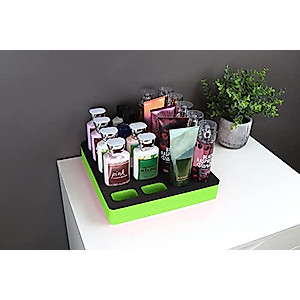 Polar Whale Lotion and Body Spray Stand Organizer Large Tray Green Black Durable Foam Washable Waterproof Insert for Home Bathroom Bedroom Office 12.3 x 11.75 x 2 Inches 20 Slots