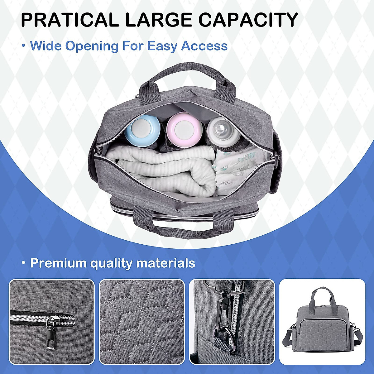 Diaper Bag Tote Mommy Bag - Corssbody Diaper Bag Shoulder Bag for Labor and Delivery, Large Capacity Waterproof Baby Bag for Mom Travel, Baby Necessities Bag