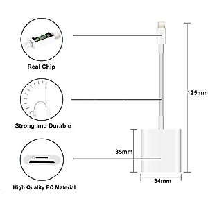 2 in 1 Lightning to SD Card Reader for iPhone, [Apple MFi Certified] Dual Slot Micro SD TF Trail Game Camera Memory Card Reader Adapter, Quickly Transfer Photos Videos Plug and Play