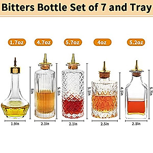 Bitters Bottle - Set of 7 Glass Dash Bottle Decorative Bottles with Dasher Top Perfect for Bartender Home Bar Cocktail