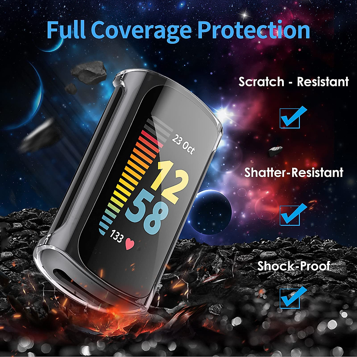 NANW 3-Pack Screen Protector Compatible with Fitbit Charge 6/5 (Not for Charge 4/3), TPU Rugged Bumper Case Cover All-Around Protective Plated Bumper Shell Accessories for Charge 6 5 Smartwatch