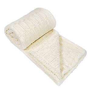 Home Soft Things Ivory Saga Double Sided Faux Fur Throw, 50" x 60", Comforable Soft Cozy Throw Blanket for Chair Bedroom Living Room Sofa Couch Bed Outdoor Travel