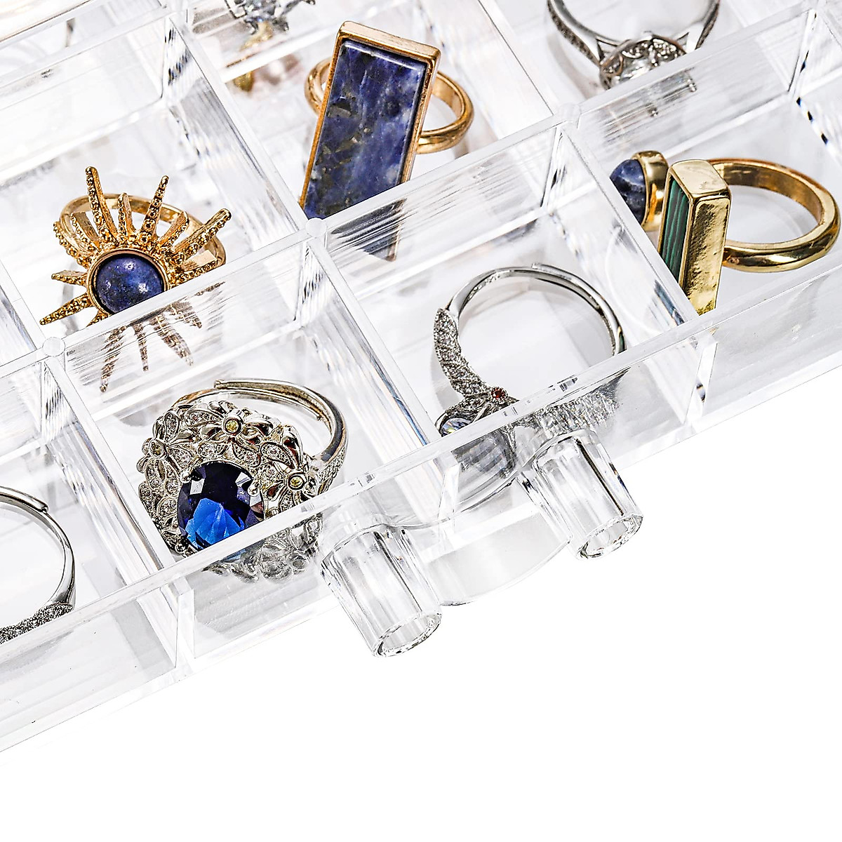 yarlung Acrylic Jewelry Storage Box Earring Holder with 5 Drawers, 120 Grids Jewelry Organizer Tray Clear Ring Display Case for Beads, Nail Tips, Women Girls, Birthday Gift