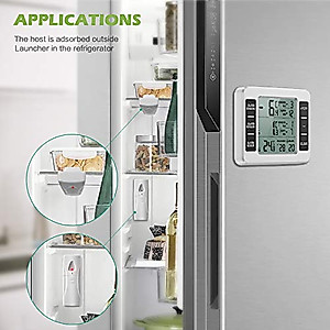 KeeKit Refrigerator Thermometer, Indoor Outdoor Thermometer with 2 Sensors, Wireless Digital Freezer Thermometer with Audible Alarm Temperature Gauge, Min/Max Record for Home, Kitchen – White