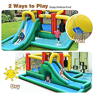 BOUNTECH Inflatable Water Slide, Water Bounce House Combo for Kids Outdoor Fun with Splash Pool, Climbing Wall, Water Park, Blow up Waterslides Inflatables for Kids and Adults Backyard Party Gifts