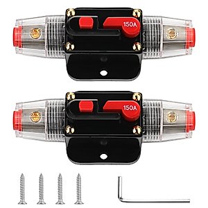 Tiooka 150A Audio Inline Circuit Breaker Resettable Fuse Holder 12V-24V DC 2PCS with Manual Reset Waterproof Automotive Marine Boat Audio System Solar Inverter System Protection