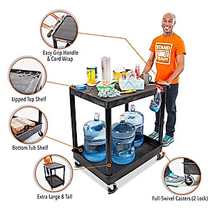 Original Tubstr Hybrid | Large Flat Top Utility Cart | Heavy Duty Service Cart Holds Up to 400 lb. | Lipped Top Shelf & Deep Tub Bottom Shelf | Ideal for Warehouse, Cleaning & More (32in x 24in)