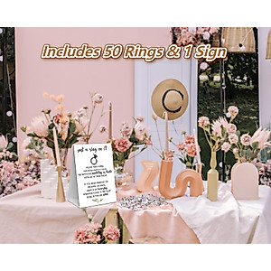 Minimalist Bridal Shower Theme Decorations,Put A Ring On It Game,Don't Say Bride Games,Bridal Shower Games,Wedding Shower,Engagement Party Games(1 Sign And 50 Plastic Diamond Rings)-3